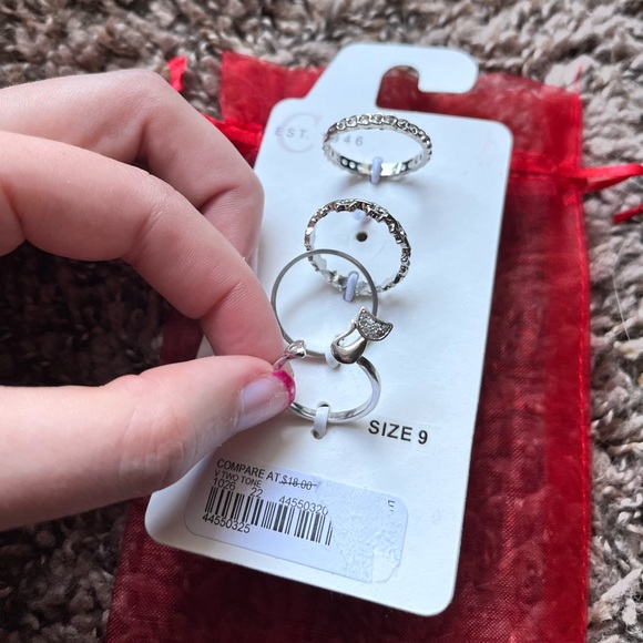 Cato | Jewelry | Nwt Cato Silver Rings Set Cat Kitty Kitten Ring Crystal Chain Link Red Size 9 ...